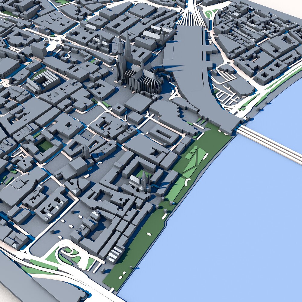Cologne Cityscape Cologne Cathedral & Rhine River Germany 3D model ...