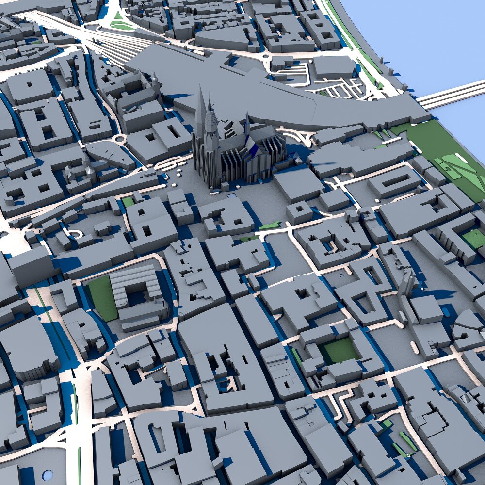 Cologne Cityscape Cologne Cathedral & Rhine River Germany 3D model ...