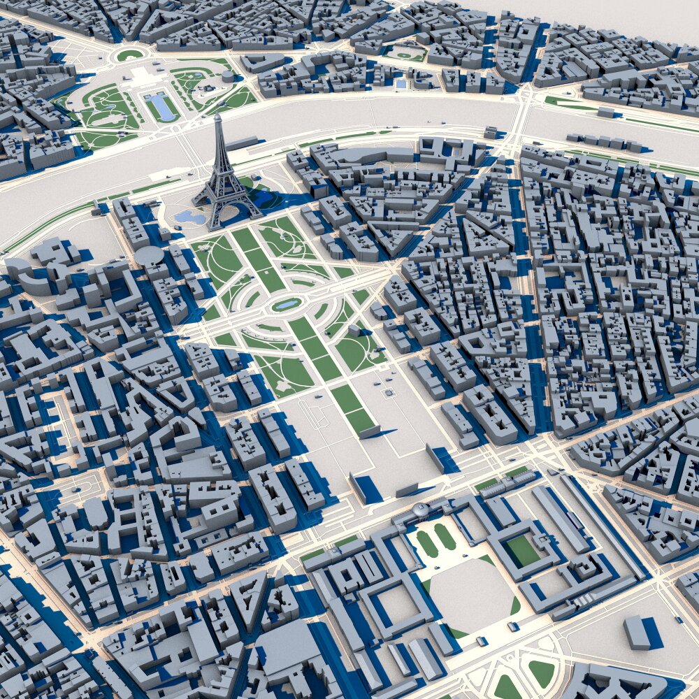 Paris Cityscape with Eiffel Tower France 3D model - Download City on ...