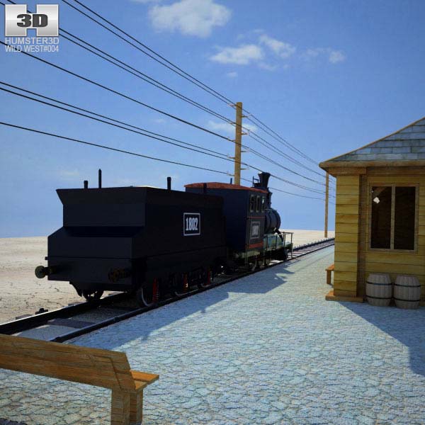 Wild West RailStation with Train 3D model - Download Locomotive on ...