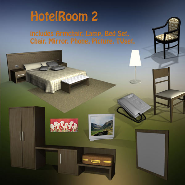 Hotel Room Set 02 3D model - Download Furniture Set on 3DModels.org