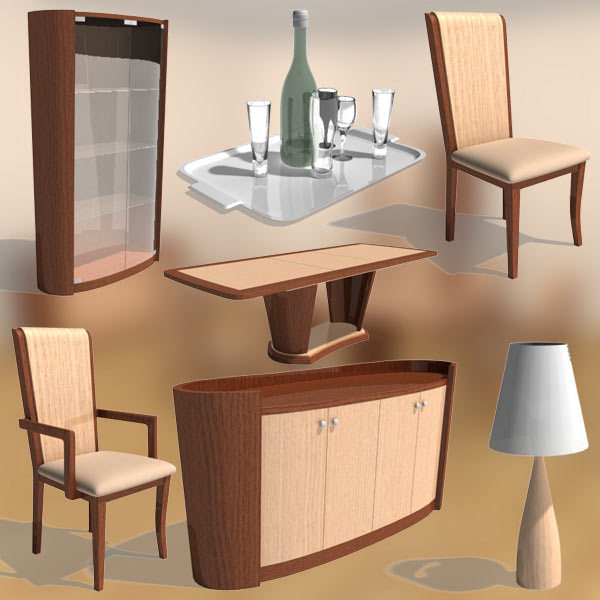 Dining Room 2 Set 3D model - Download Furniture Set on 3DModels.org