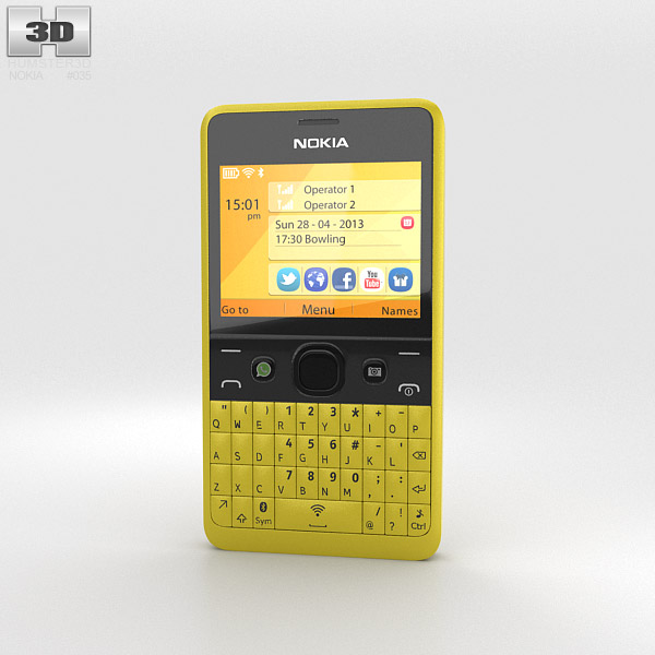 Nokia Asha 210 Yellow 3D model - Download Phones on 3DModels.org