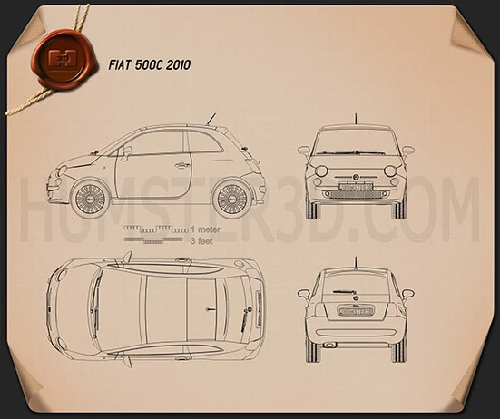 Fiat 500 blueprints Download in PNG - 3DModels.org