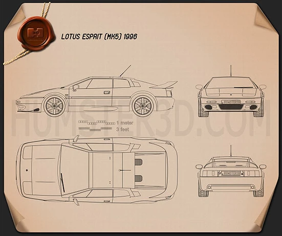 Lotus Esprit blueprints Download in PNG - 3DModels.org