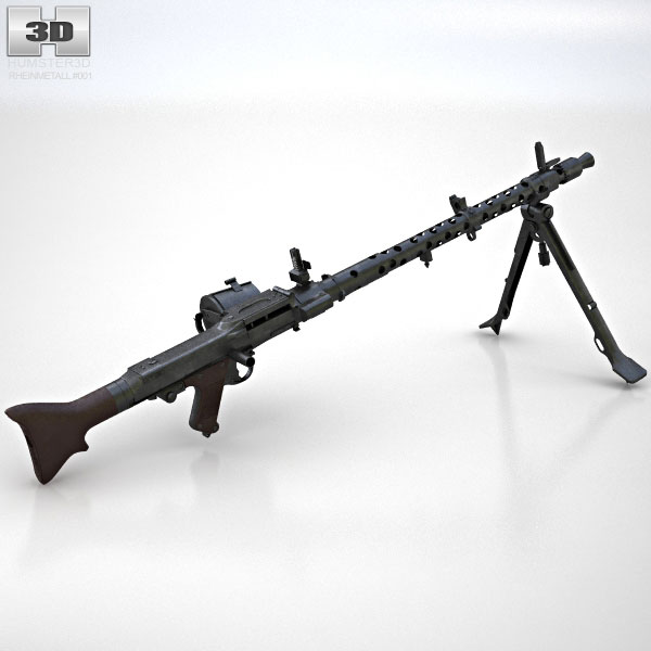 二战德国MG 34机枪 3D模型 - 下载 机枪 开启 3DModels.org
