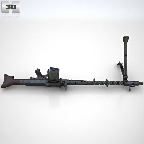 二战德国MG 34机枪 3D模型 - 下载 机枪 开启 3DModels.org