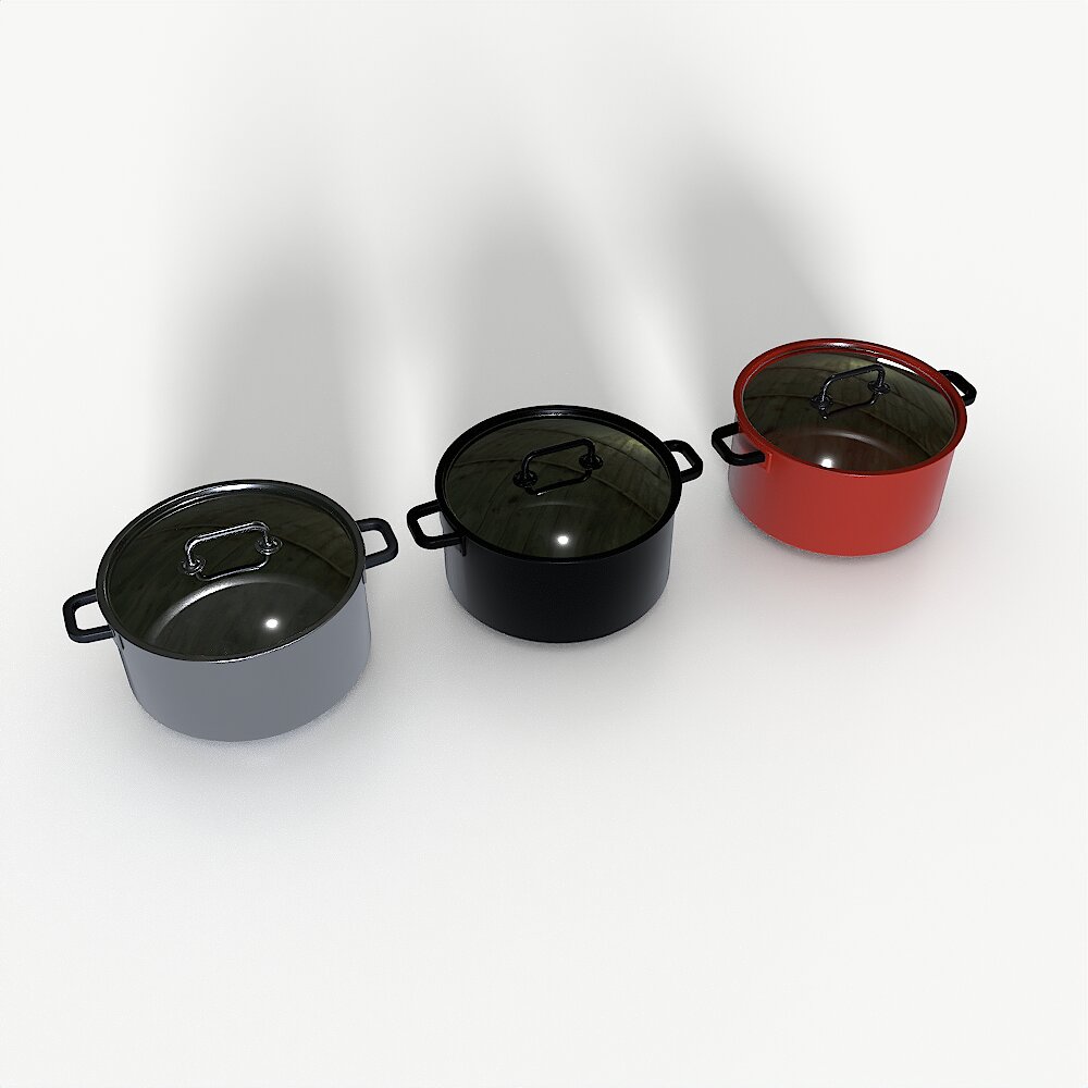 Colorful Cooking Pots Set 3D model - Download Tableware on 3DModels.org