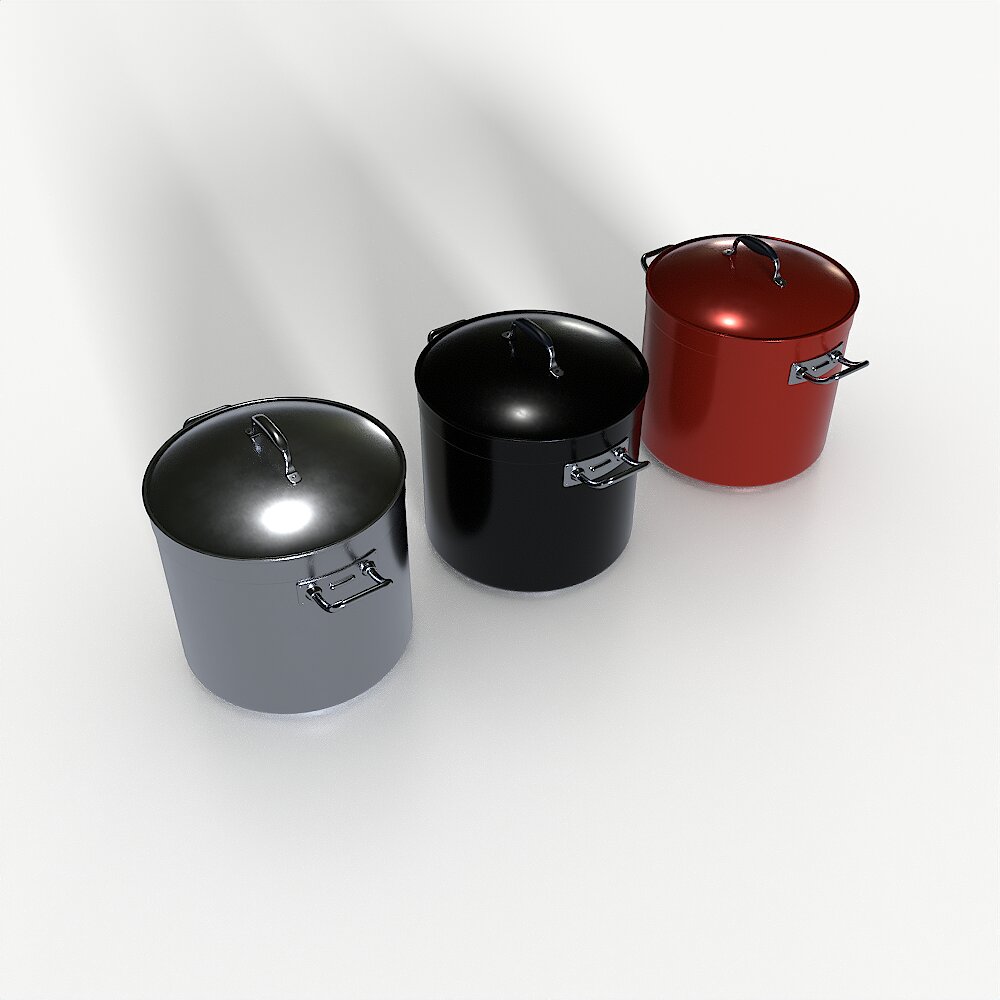 Heavy-Duty Stock Pot Set 3D model - Download Tableware on 3DModels.org