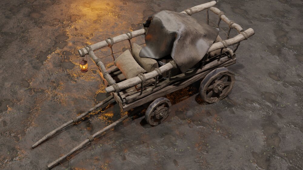 Stylized Medieval Cart with a Lamp and a Load 3D model - Download ...