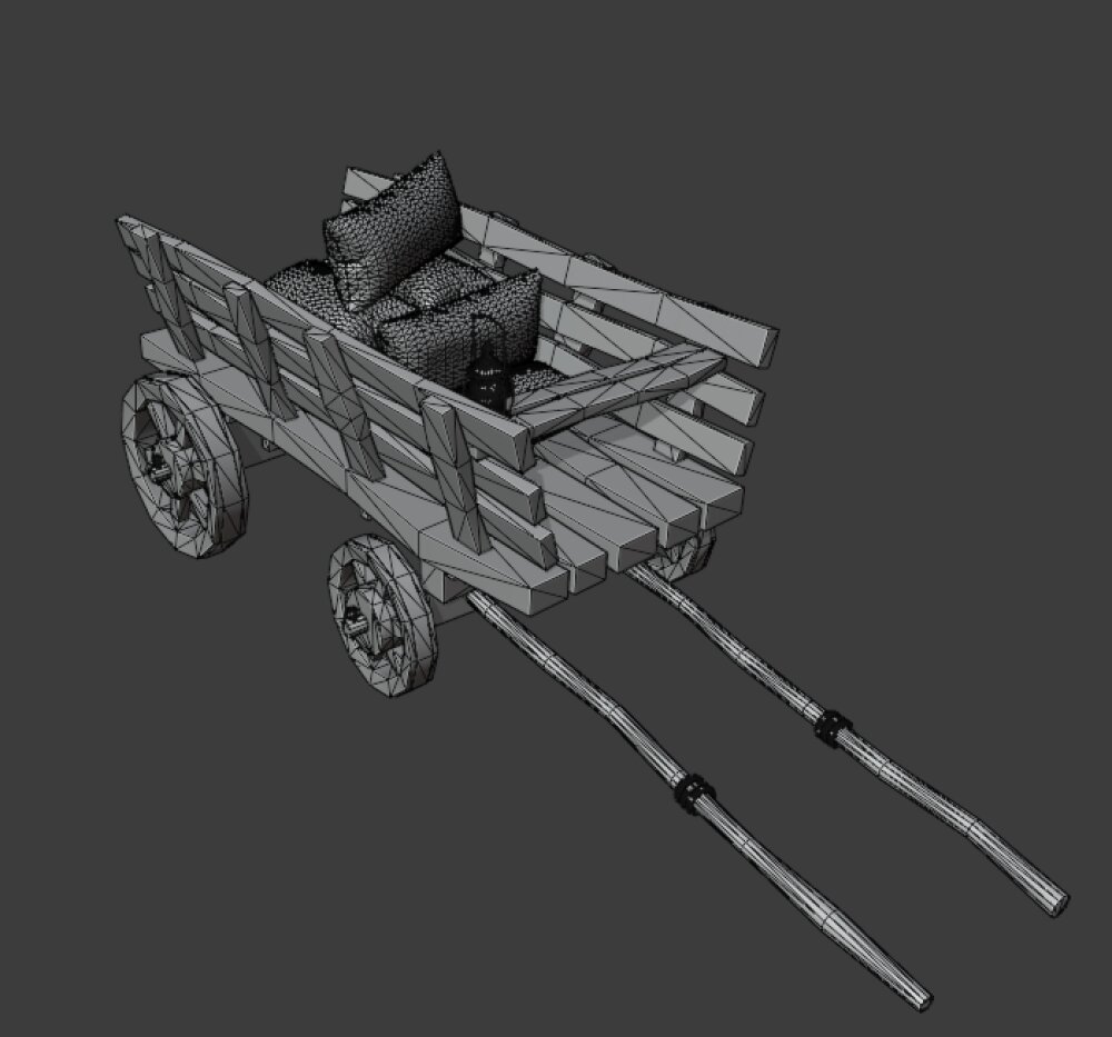Stylized Medieval Cart with a Lantern Detailing and Bags 3D model ...