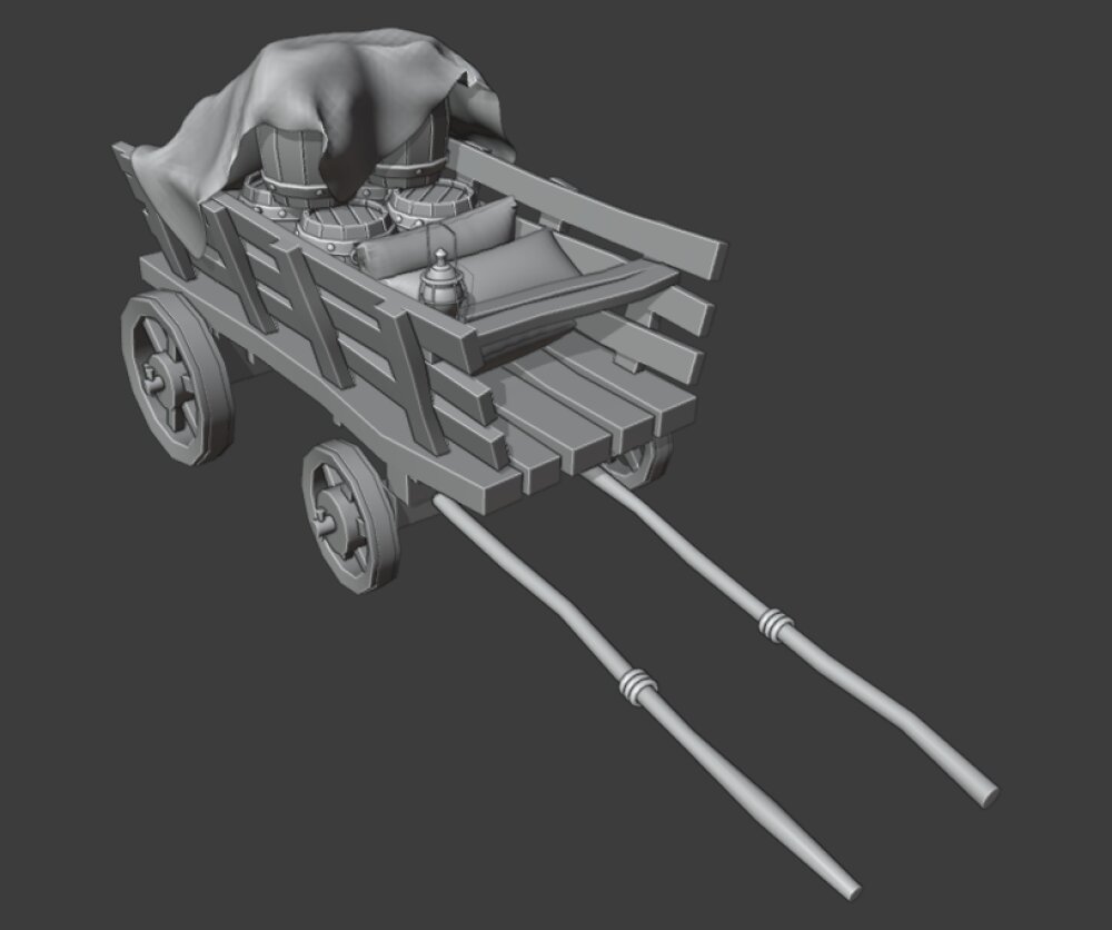 Stylized Medieval Cart with Barrel and Cargo Items 3D model - Download ...
