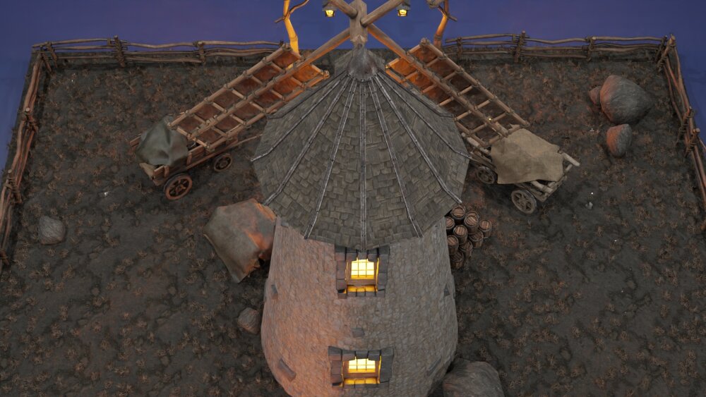 Animated Stylized Medieval Scene of A Mill with Props 3D model ...