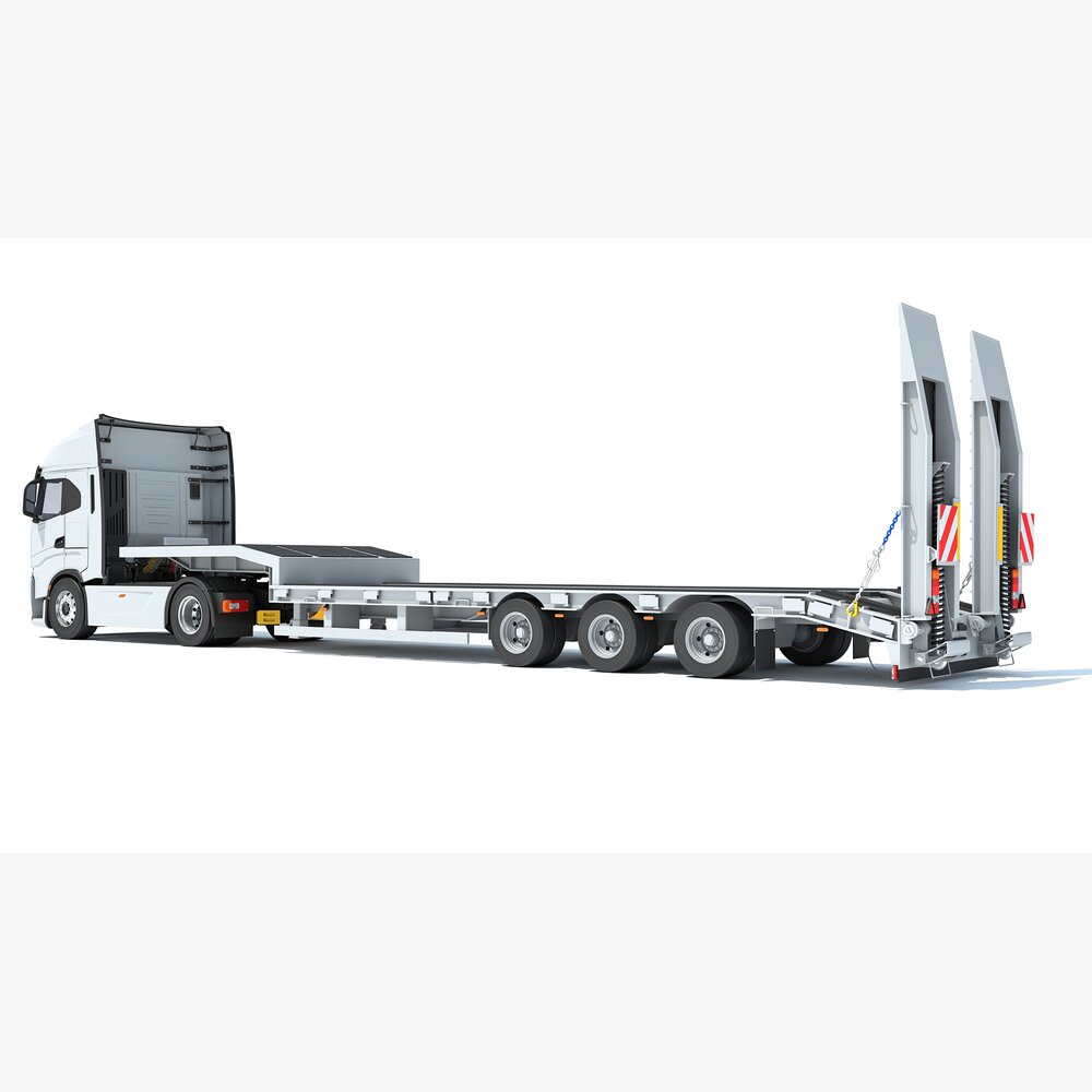 Cab-over Truck With Platform Trailer 3D model - Download Truck on ...