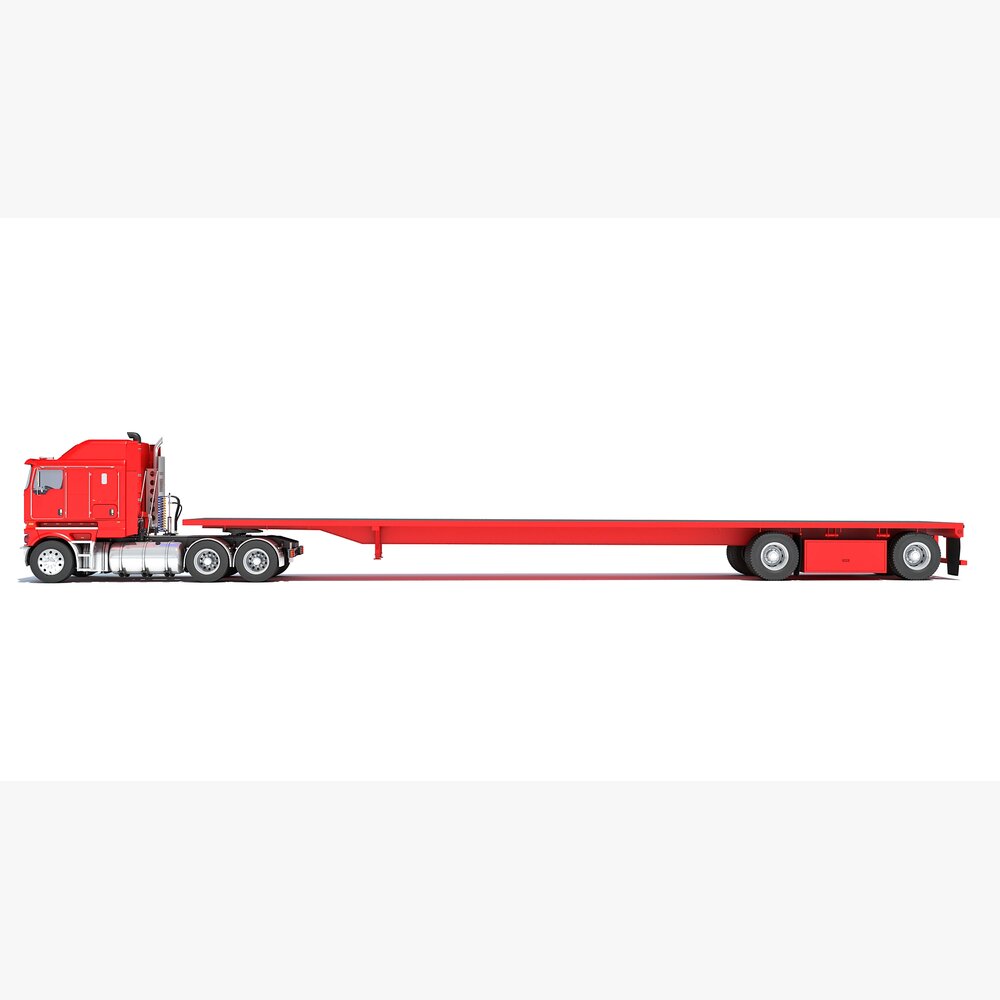 Red Truck With Flatbed Trailer 3D model - Download Truck on 3DModels.org