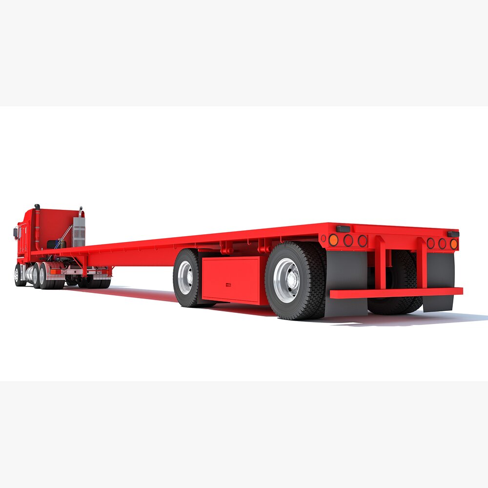 Red Truck With Flatbed Trailer 3D model - Download Truck on 3DModels.org