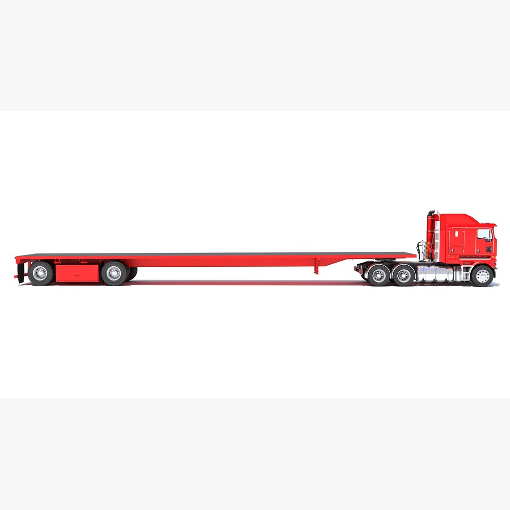 Red Truck With Flatbed Trailer 3D model - Download Truck on 3DModels.org
