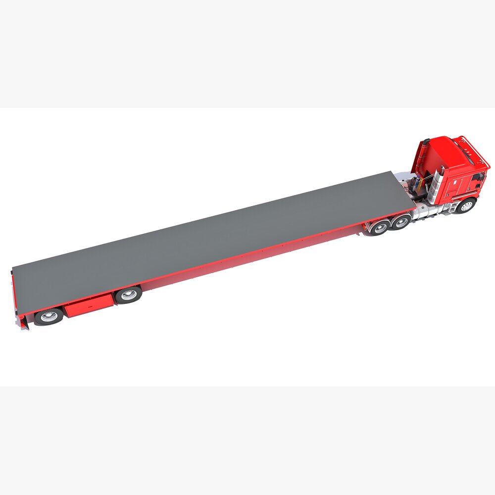 Red Truck With Flatbed Trailer 3D model - Download Truck on 3DModels.org