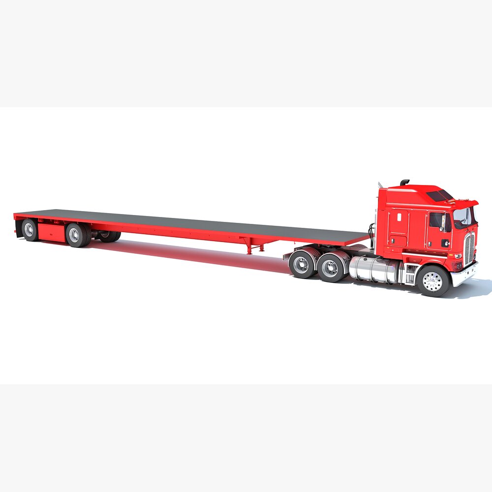 Red Truck With Flatbed Trailer 3D model - Download Truck on 3DModels.org