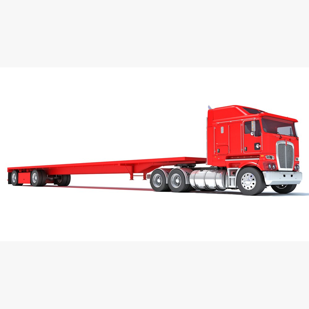 Red Truck With Flatbed Trailer 3D model - Download Truck on 3DModels.org