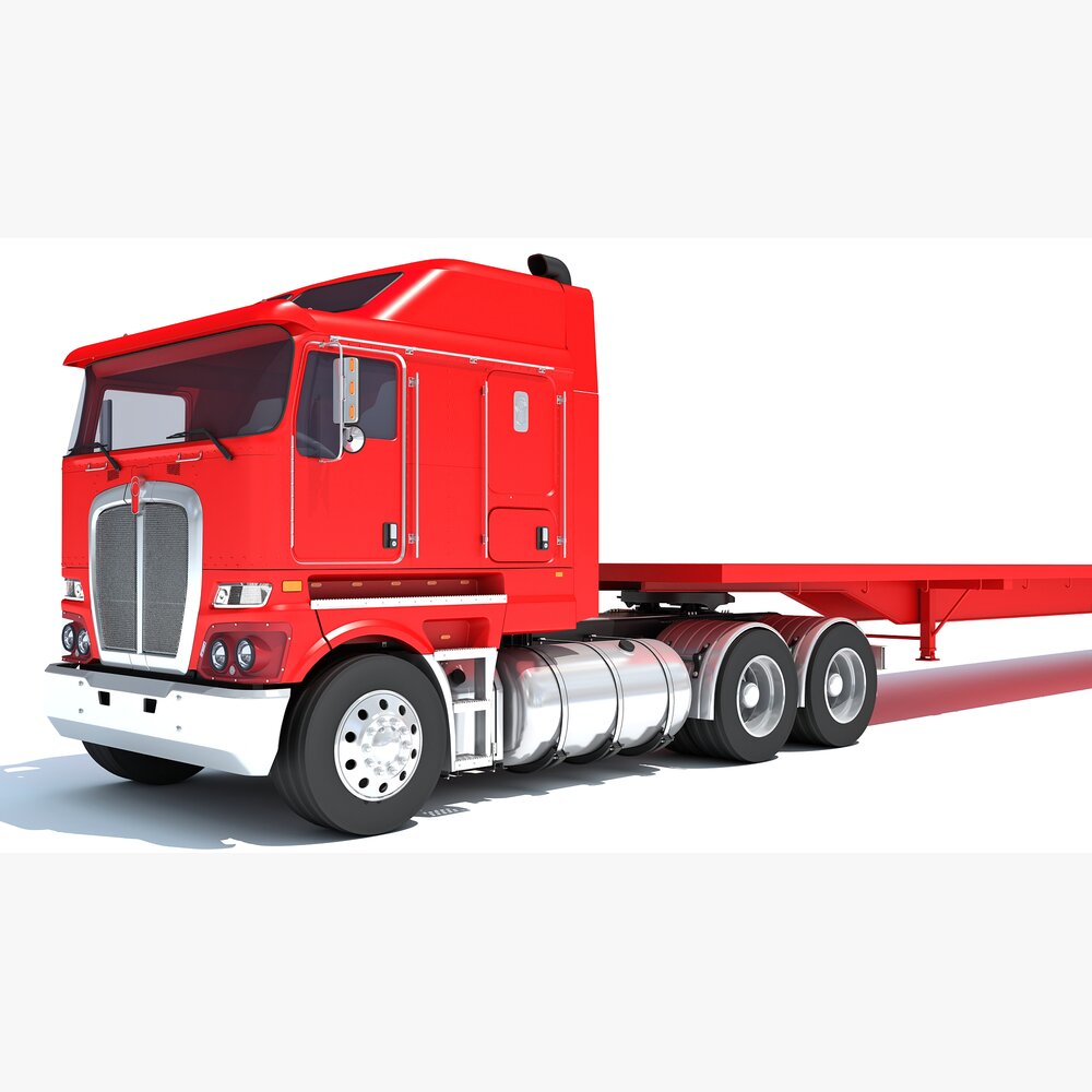 Red Truck With Flatbed Trailer 3D model - Download Truck on 3DModels.org