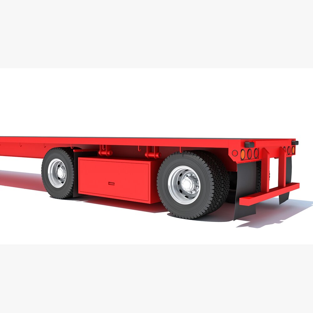 Red Truck With Flatbed Trailer 3D model - Download Truck on 3DModels.org