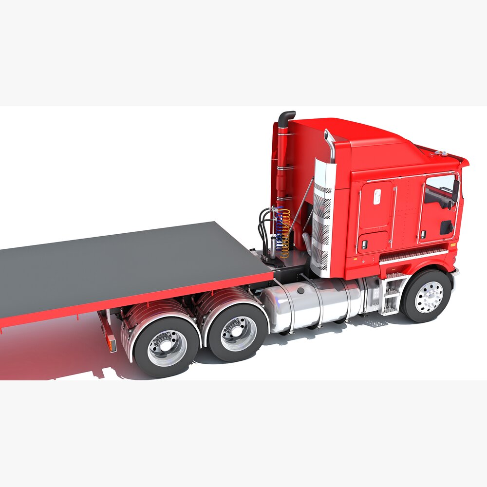 Red Truck With Flatbed Trailer 3D model - Download Truck on 3DModels.org