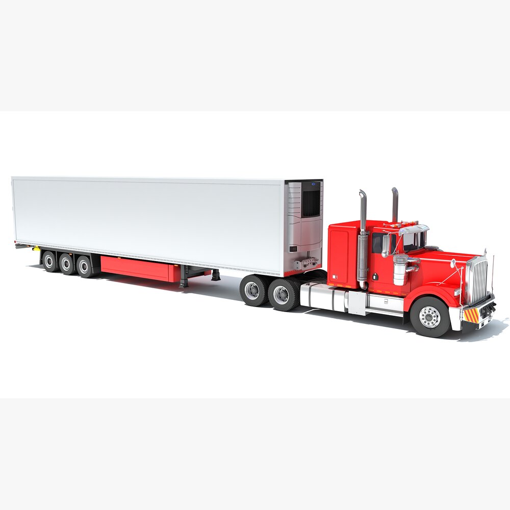 Red Classic Semi-Truck With Refrigerated Trailer 3D model - Download ...