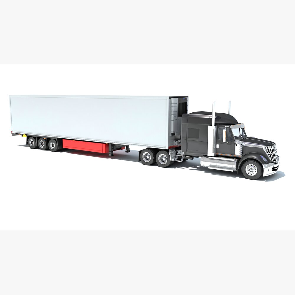 Gray Semi-Truck With White Reefer Trailer 3D model - Download Truck on ...