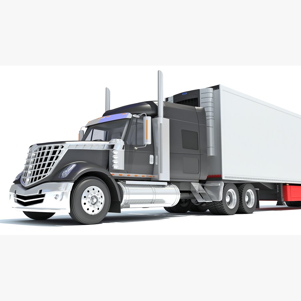Gray Semi-Truck With White Reefer Trailer 3D model - Download Truck on ...