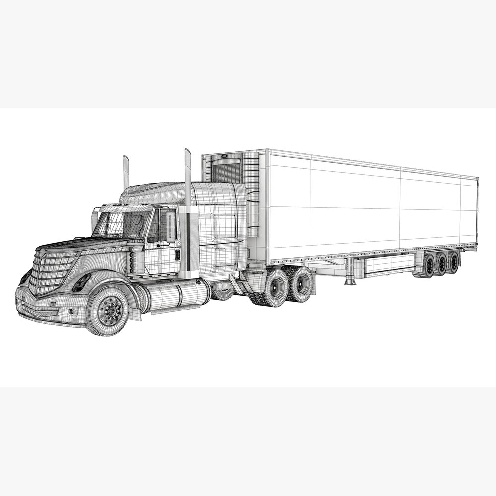 Gray Semi-Truck With White Reefer Trailer 3D model - Download Truck on ...