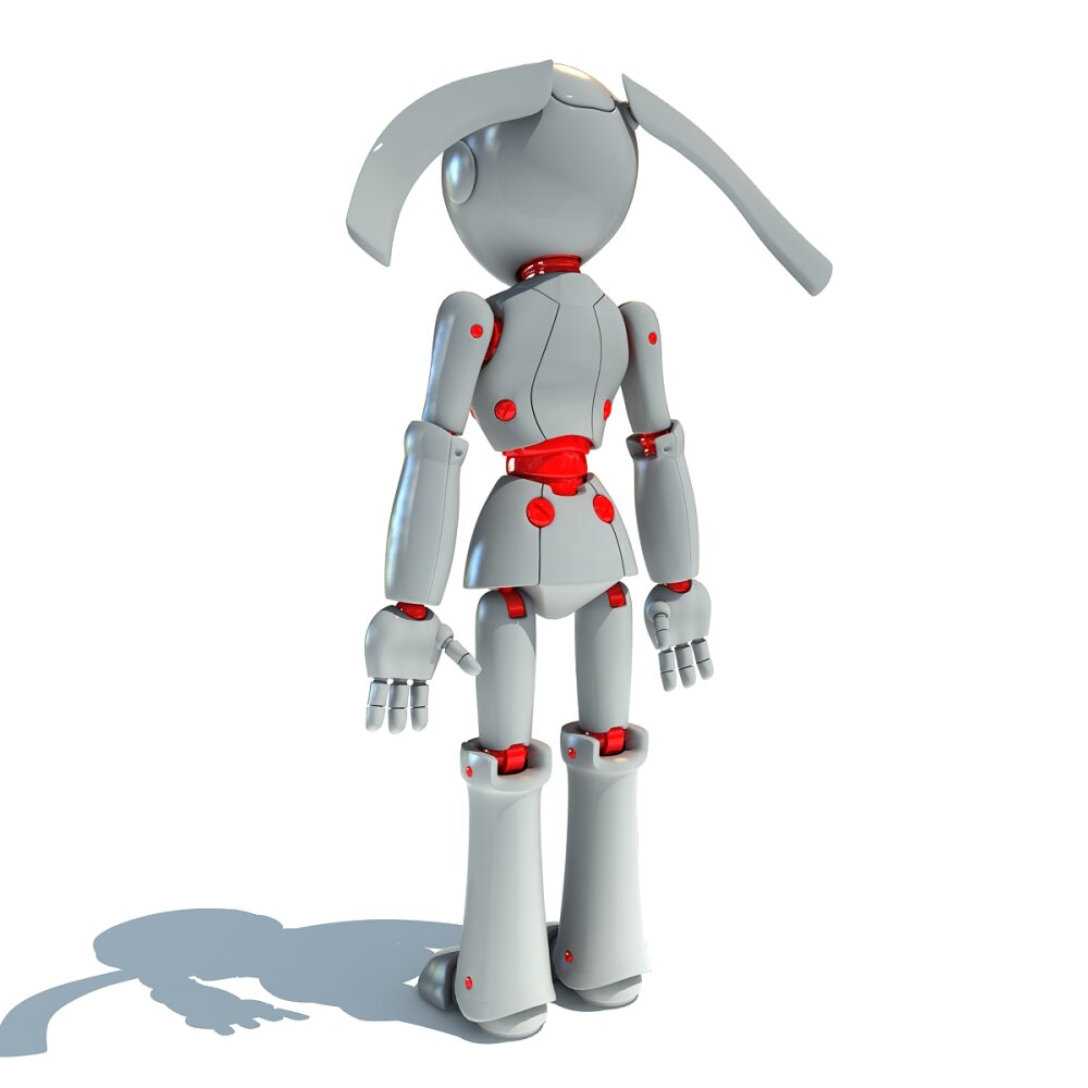 Humanoid Robot with Red Accents and Dual Head Antennas 3D model ...