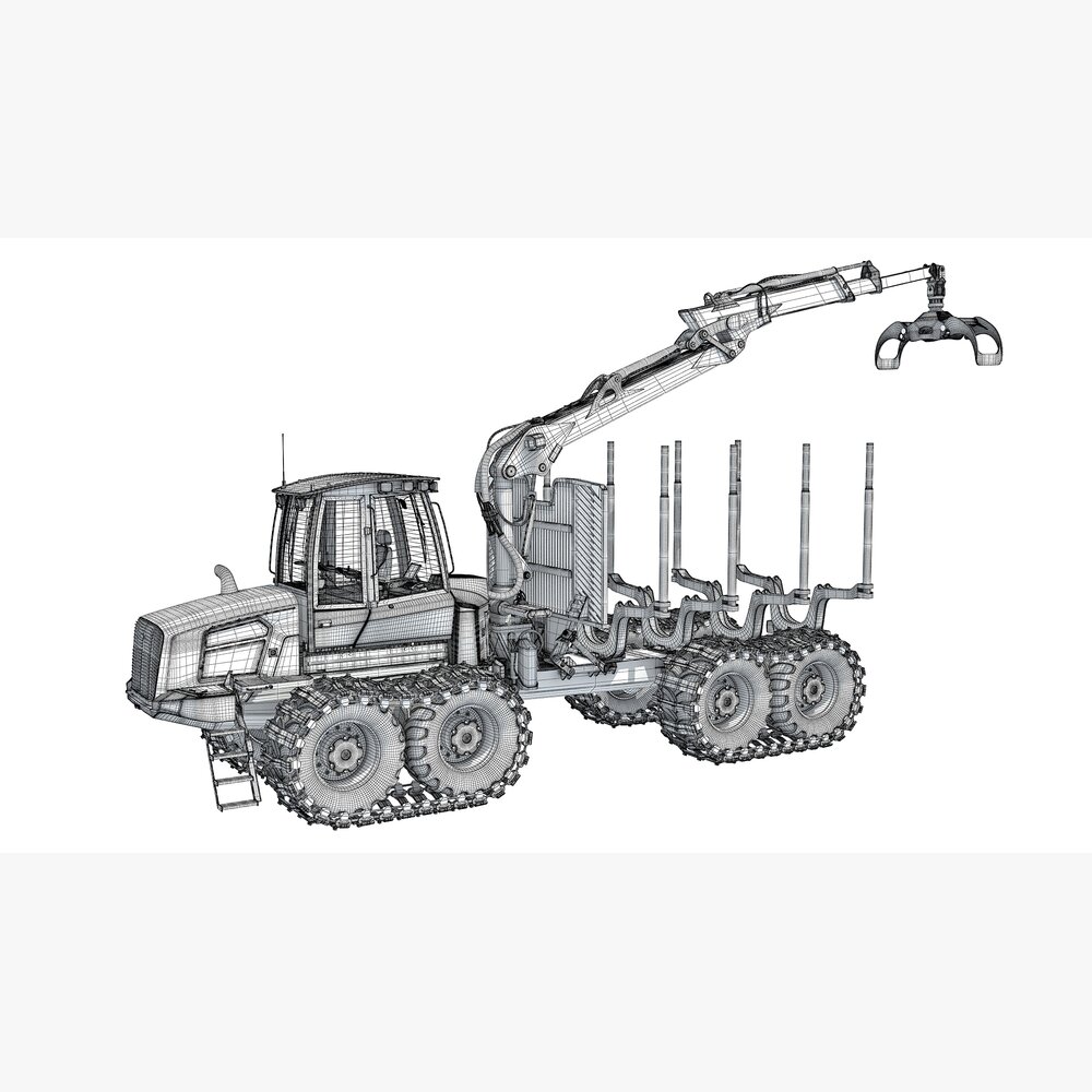 Logging Forwarder With Crane Arm 3D model - Download Tractor on ...