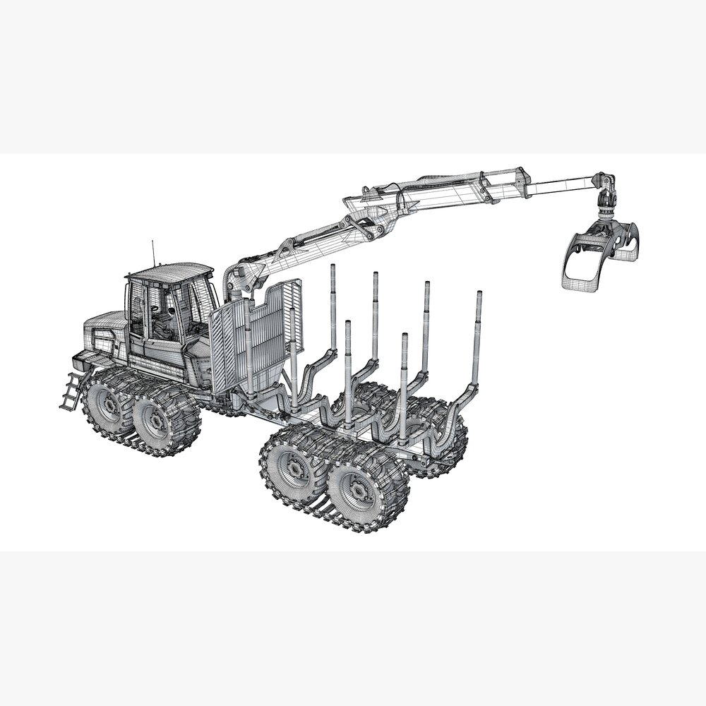 Logging Forwarder With Crane Arm 3D model - Download Tractor on ...