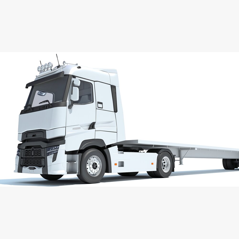 Two Axle Truck With Flatbed Trailer 3D 모델 - 다운로드 트럭 on 3DModels.org