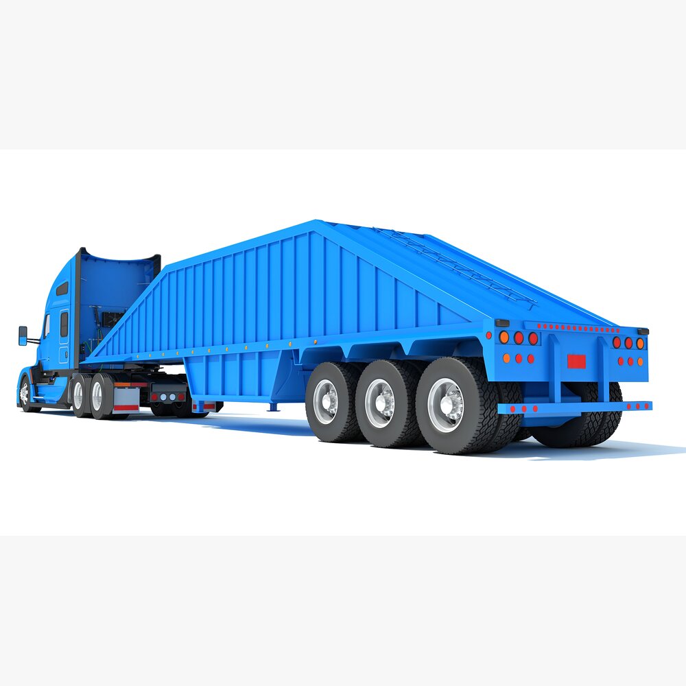 Blue Construction Truck With Bottom Dump Trailer 3D model - Download ...