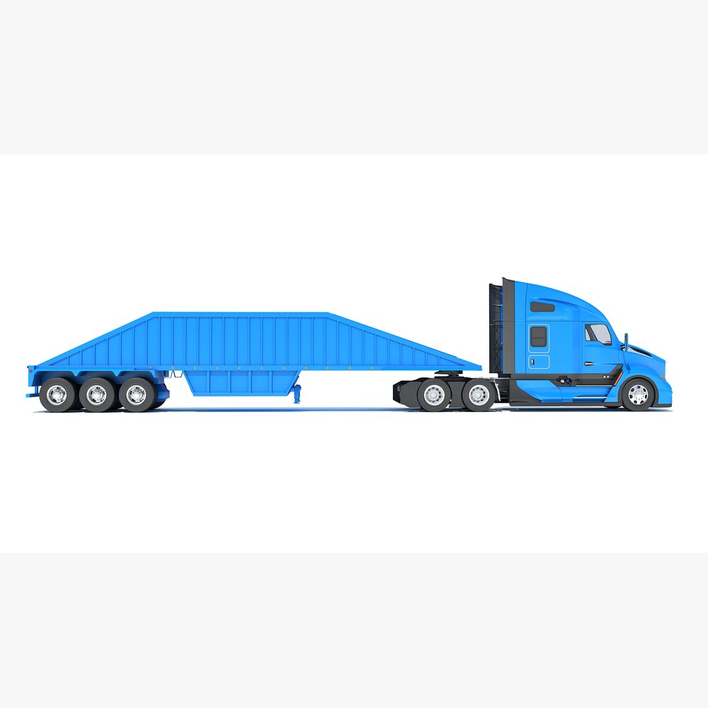Blue Construction Truck With Bottom Dump Trailer 3D model - Download ...