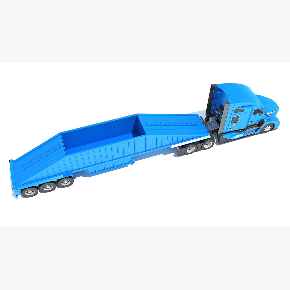 Blue Construction Truck With Bottom Dump Trailer 3D model - Download ...