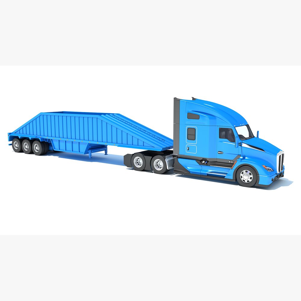 Blue Construction Truck With Bottom Dump Trailer 3D model - Download ...