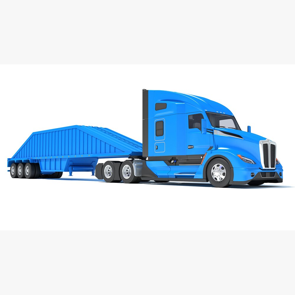 Blue Construction Truck With Bottom Dump Trailer 3D model - Download ...