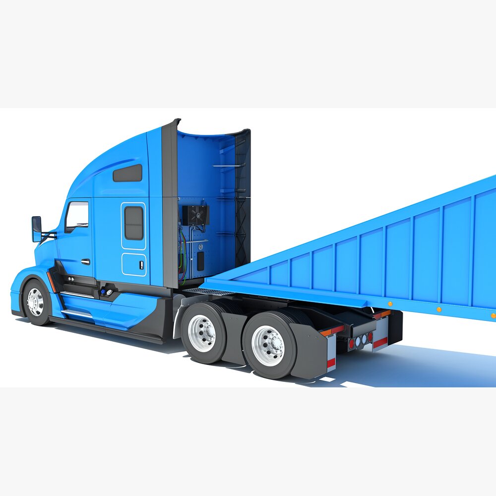 Blue Construction Truck With Bottom Dump Trailer 3D model - Download ...
