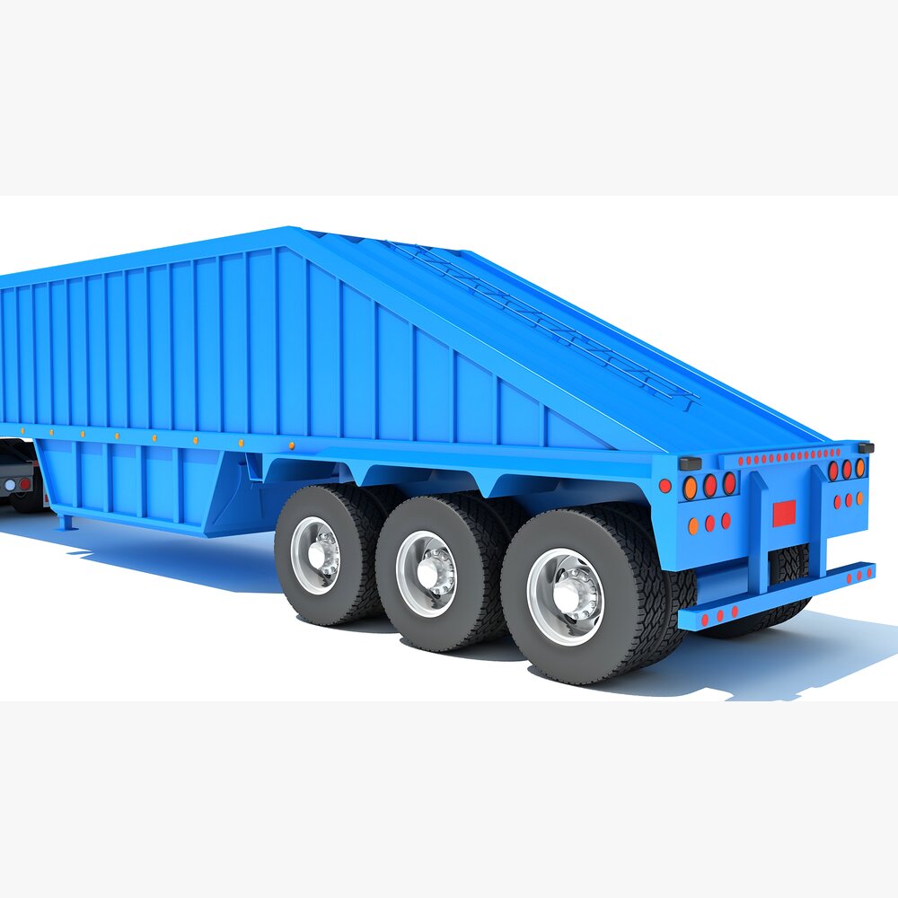 Blue Construction Truck With Bottom Dump Trailer 3D model - Download ...