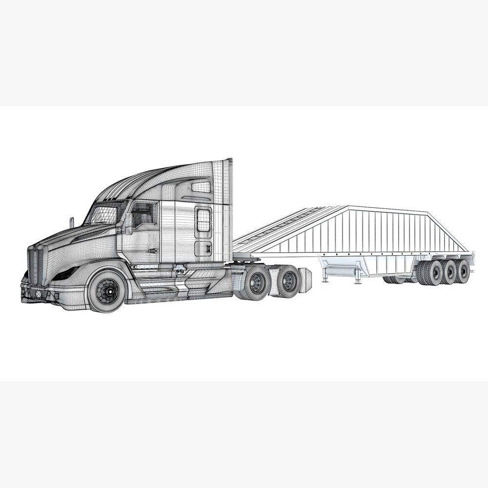Blue Construction Truck With Bottom Dump Trailer 3D model - Download ...