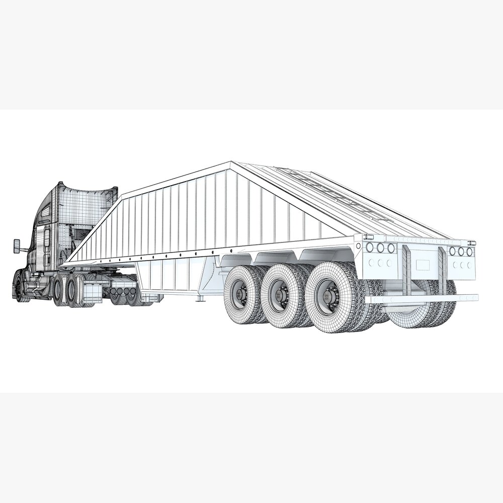 Blue Construction Truck With Bottom Dump Trailer 3D model - Download ...