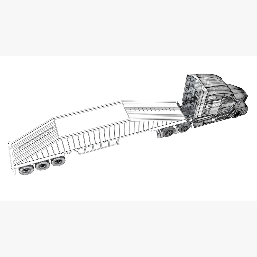 Blue Construction Truck With Bottom Dump Trailer 3D model - Download ...