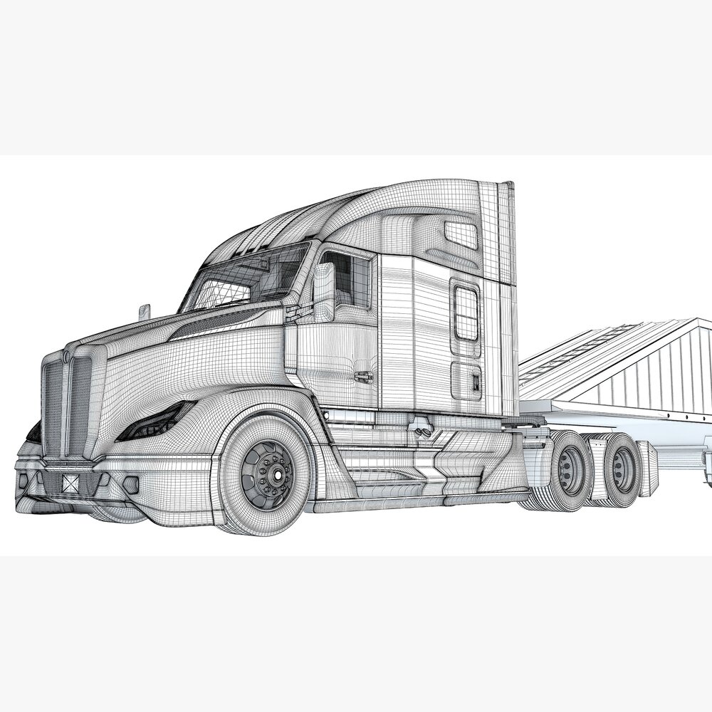Blue Construction Truck With Bottom Dump Trailer 3D model - Download ...