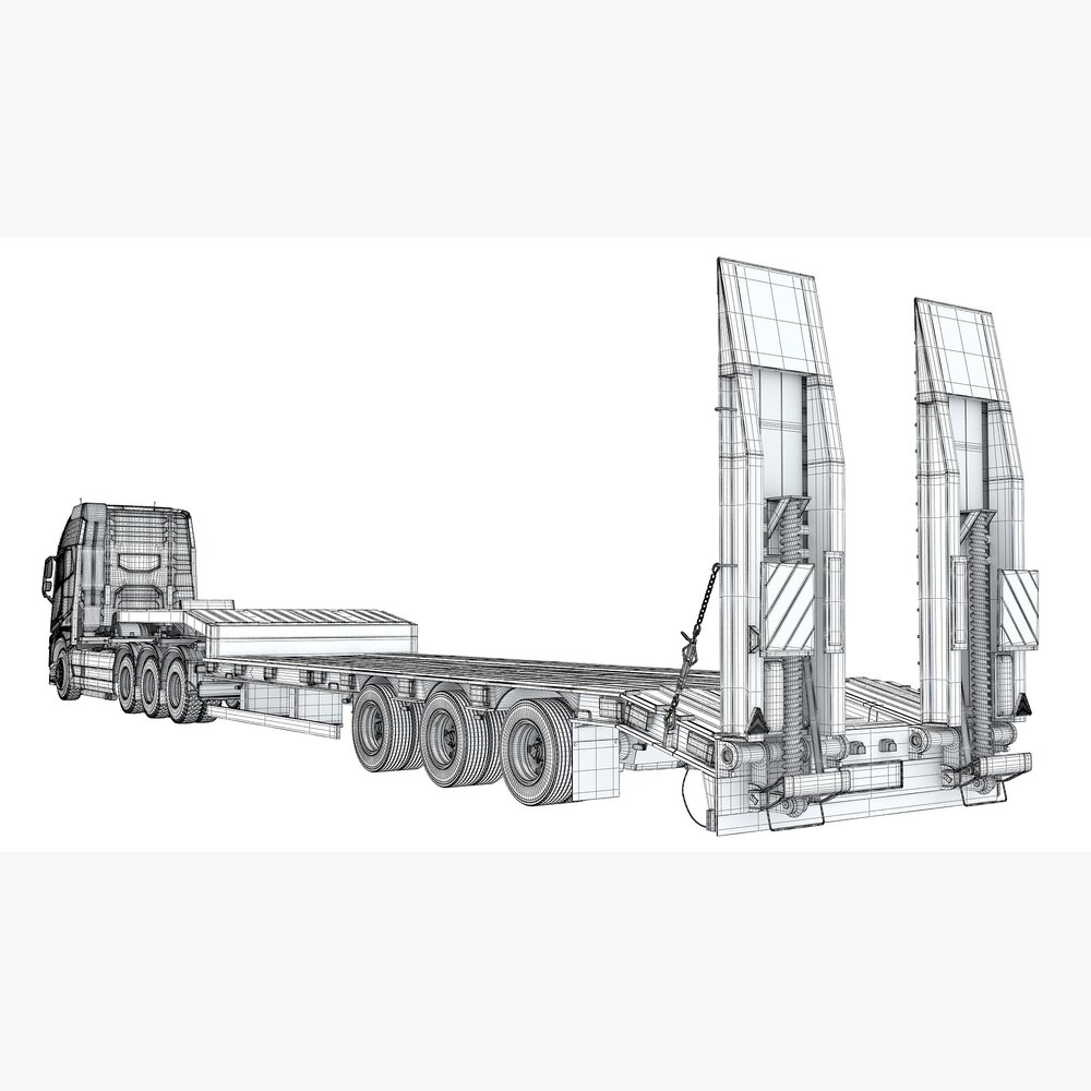 Four Axle Truck With Platform Trailer 3D model - Download Truck on ...
