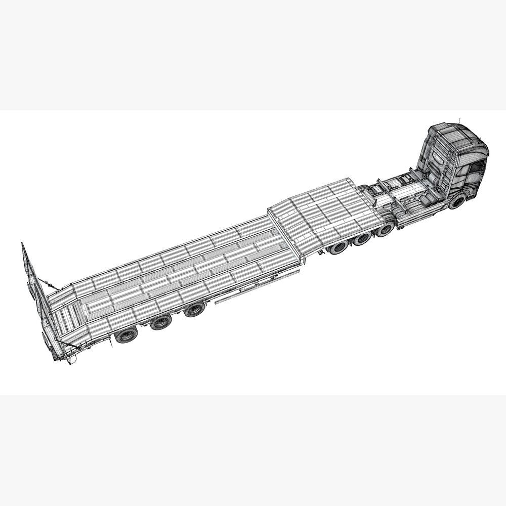 Four Axle Truck With Platform Trailer 3D model - Download Truck on ...