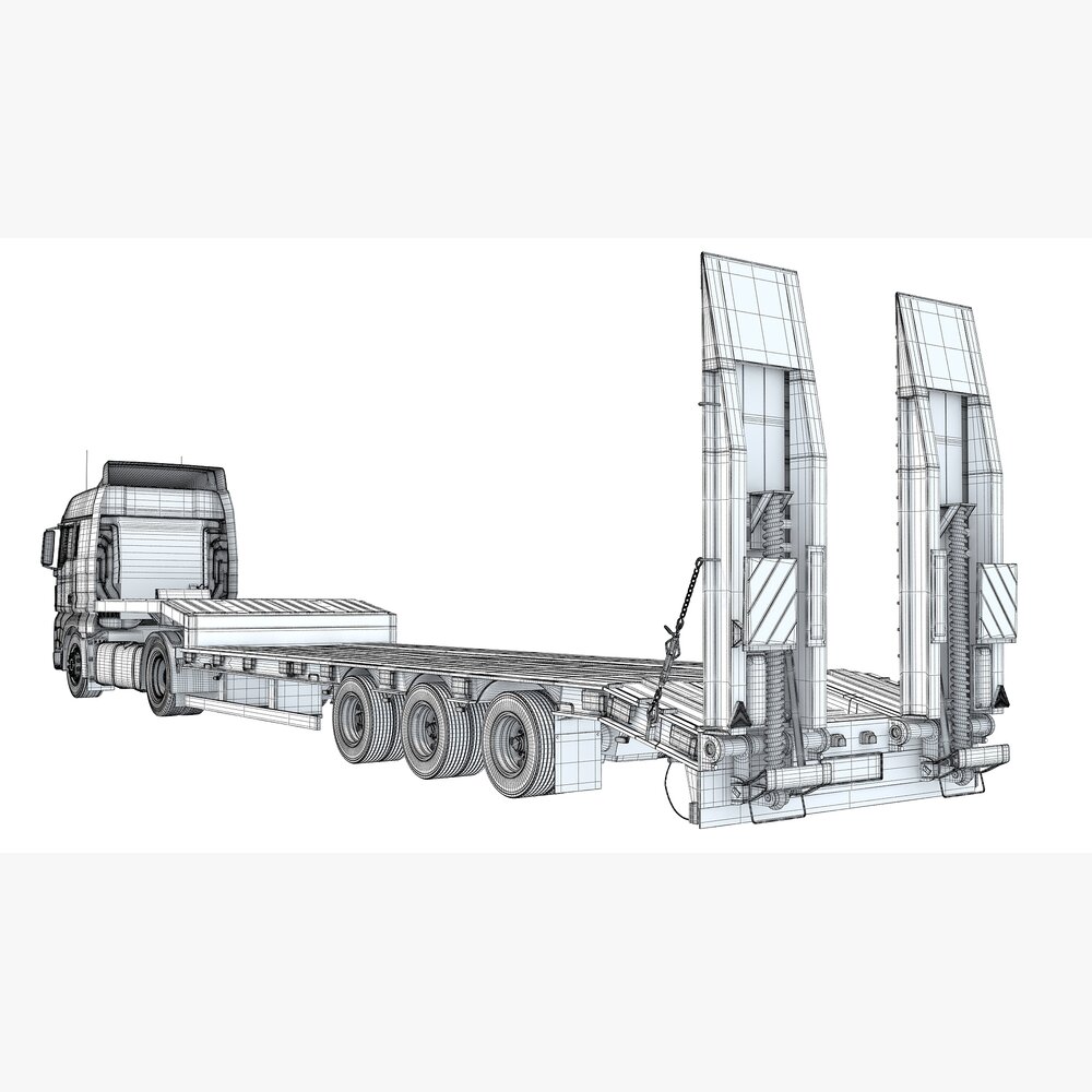 Heavy Truck With Semi Low Loader Trailer 3D model - Download Truck on ...