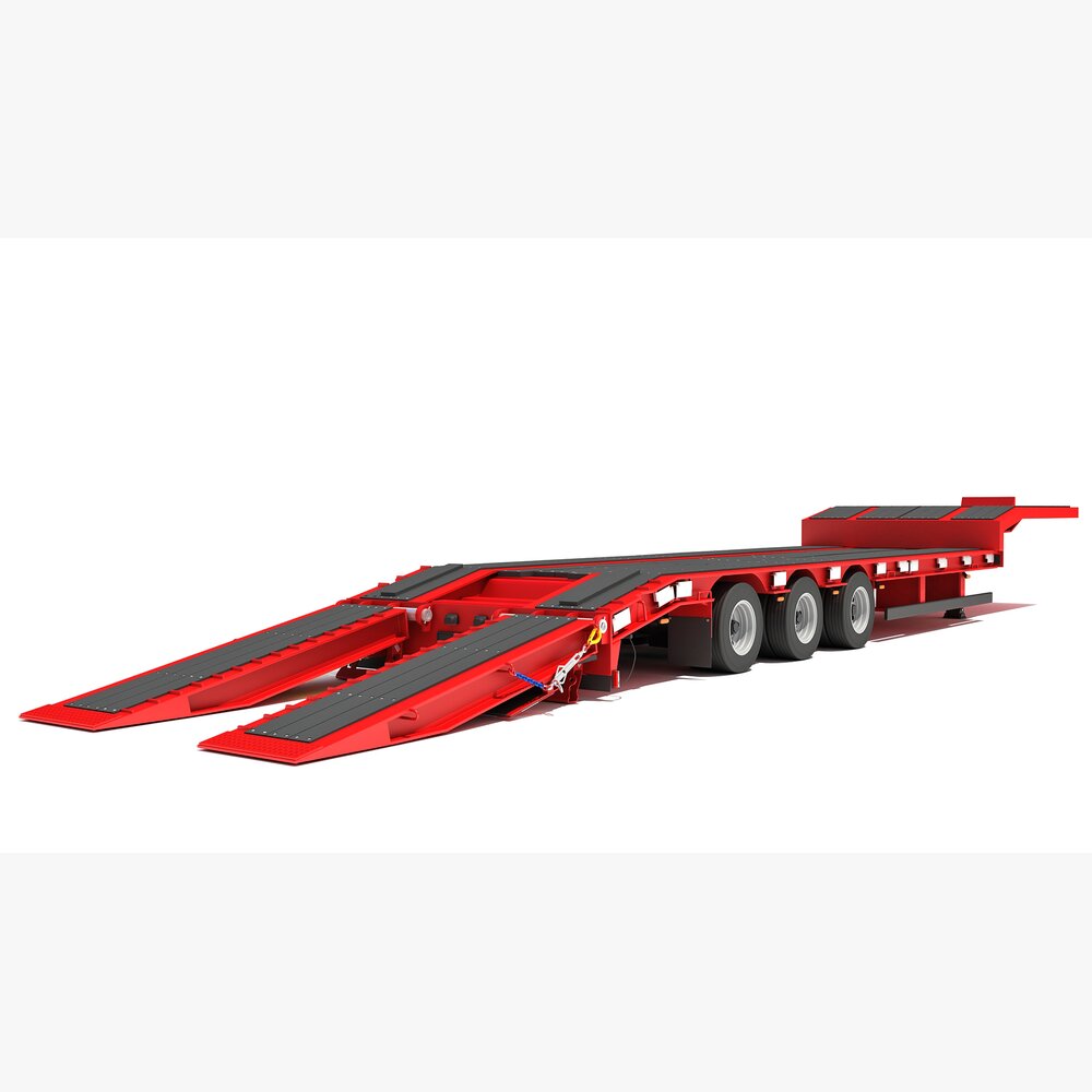 Red Tri-Axle Step-Deck Platform Trailer 3D model - Download Truck on ...